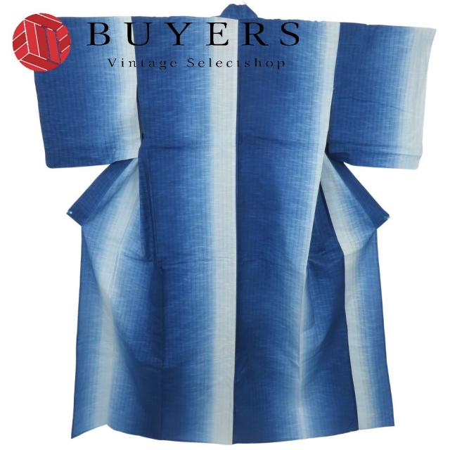 中古 浴衣 綿 ブルー ホワイト お洒落 グラデーション 和装 呉服 和服 きもの レディース 女性