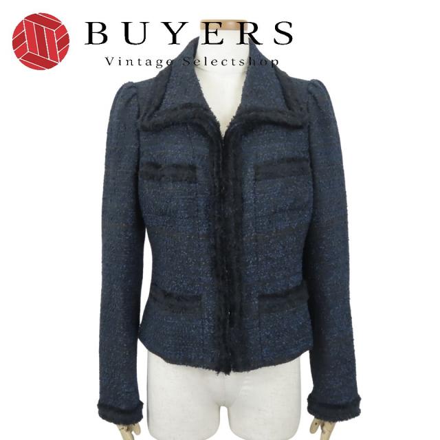 中古 テーラードジャケット MALHIA ツイード 40 ポリエステル アクリル ウール ネイビー ブラック コトゥー COTOO SHUZO アパレル レディース 女性