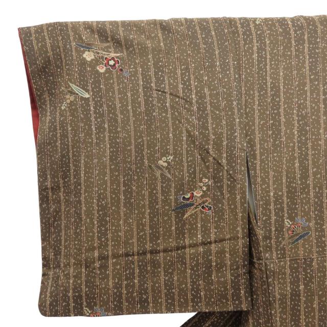 中古 小紋 Kimonossimo 正絹 こげ茶 モダン 渋可愛い 和装 呉服 和服