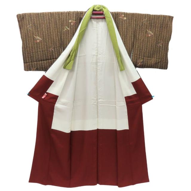 中古 小紋 Kimonossimo 正絹 こげ茶 モダン 渋可愛い 和装 呉服 和服 きもの レディース 女性 中古 小紋 Kimonossimo 正絹 こげ茶 モダン 渋可愛い 和装 呉服 和服