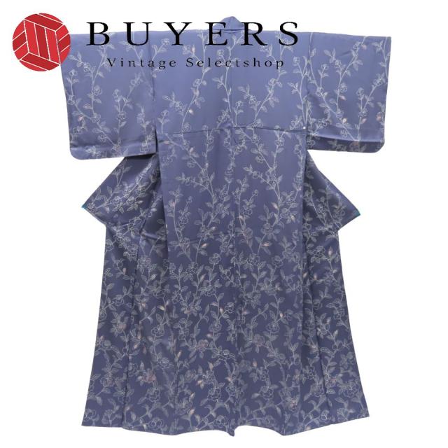 中古 小紋 正絹(金銀糸除く) くすみ紫 モダン 渋可愛い お洒落 和装 呉服 和服 きもの レディース 女性