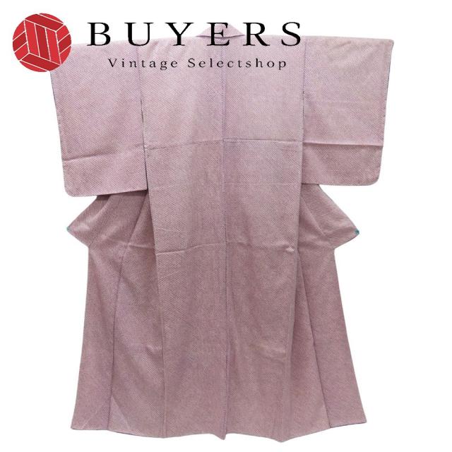 中古 小紋 総絞り しつけ糸あり 正絹(金銀糸除く) 藤色 和装 呉服 和服 きもの レディース 女性