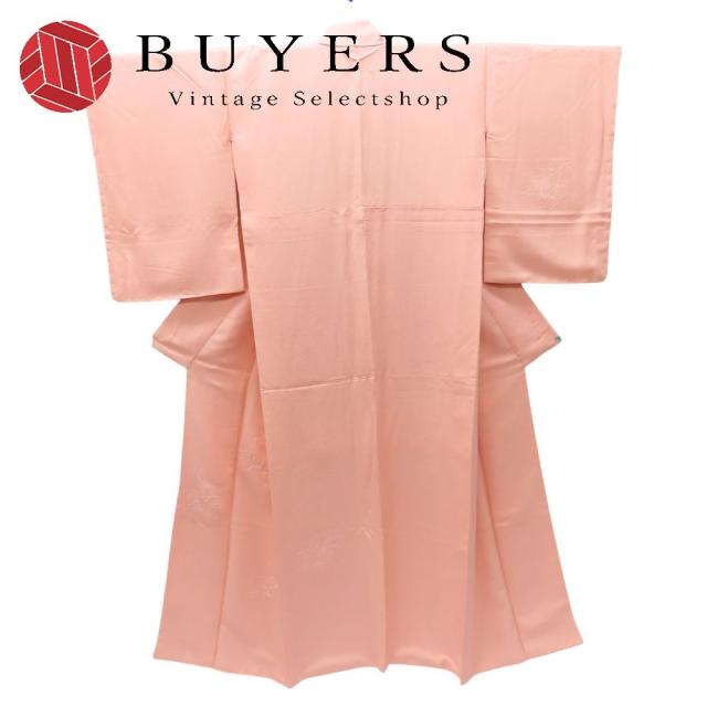 中古 色無地 附下 スワトウ刺繍 正絹 ピンク 和装 呉服 和服 きもの レディース 女性