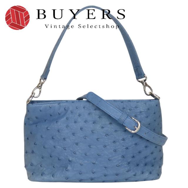 中古 ショルダーバッグ JRA オーストリッチ ブルー シルバー金具 2WAY 斜め掛け ハンドバッグ カードケース付き レディース 女性