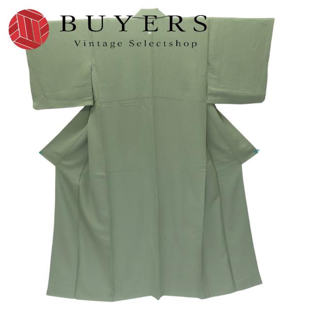 中古 色無地 風花 特殊堅牢染 正絹(金銀糸除く) カーキグリーン 地紋 フォーマル 1つ紋 和装 呉服 和服 きもの レディース 女性