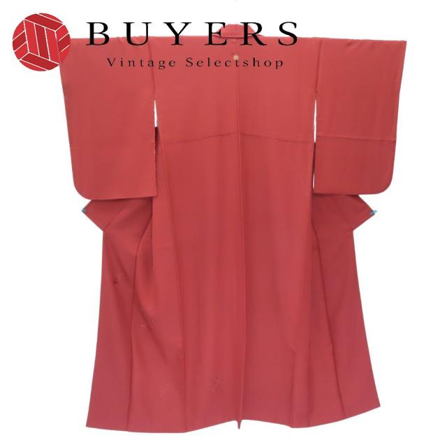 中古 色無地 飛び柄 正絹(金銀糸除く) えんじ レッド系 地紋 フォーマル 1つ紋 和装 呉服 和服 きもの レディース 女性