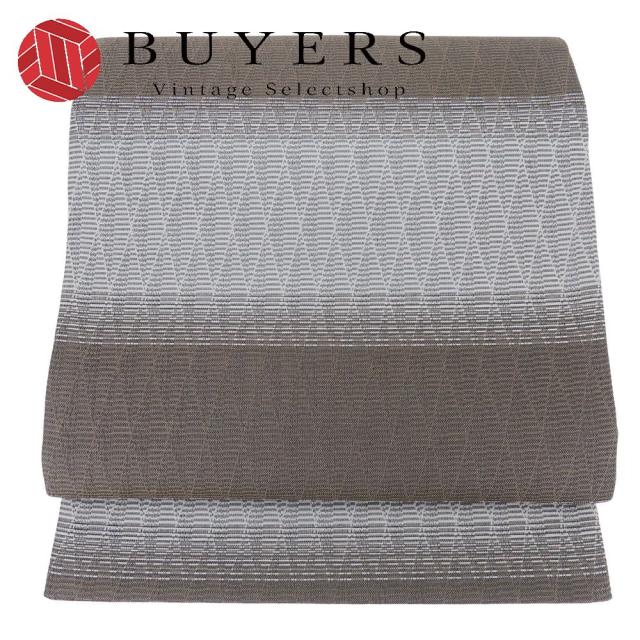 中古 袋帯 正絹(金銀糸除く) ブラウン系 グレー系 全通柄 幾何学模様 モダン 和装 呉服 和服 きもの レディース 女性