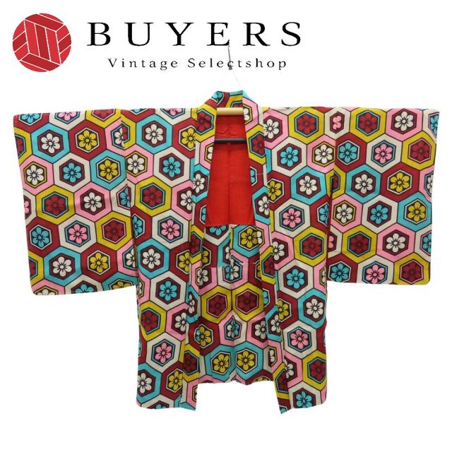 中古 羽織 しつけ糸あり 正絹(金銀糸除く) マルチカラー ホワイト ピンク 水色 モダン かわいい 和装 呉服 和服 きもの レディース 女性