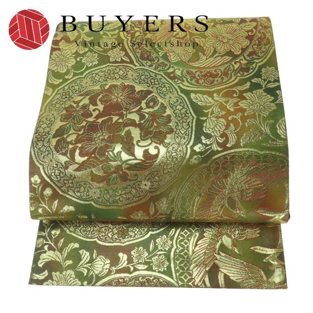 中古 袋帯 正絹(金銀糸除く) ゴールド 本金箔 草花柄 シルク箔 和装 呉服 和服 きもの レディース 女性