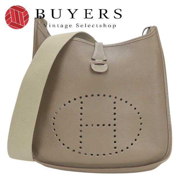 中古 エルメス ショルダーバッグ エヴリン2PM トリヨンクレマンス エトゥープ グレージュ系 シルバー金具 斜め掛け □K刻印 カジュアル 普段使い レディース 女性 HERMES