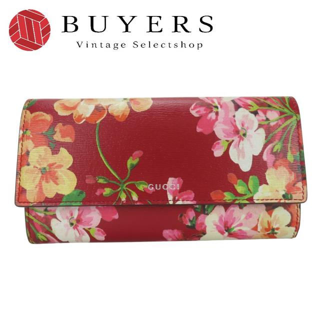 中古 グッチ 長財布 410100 ブルームス フラワープリント レザー レッド系 小物 二つ折り レディース 女性 GUCCI