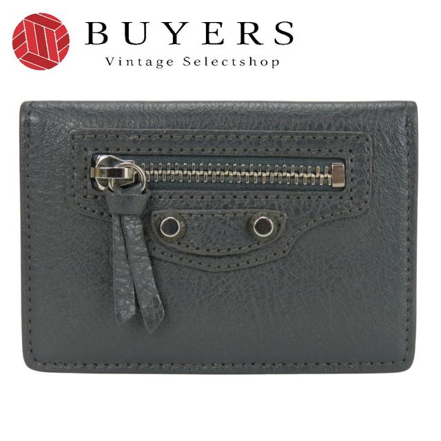 中古 バレンシアガ 三つ折り財布 477455 クラシック レザー グレー コンパクトウォレット 小銭入れ付き レディース 女性 BALENCIAGA