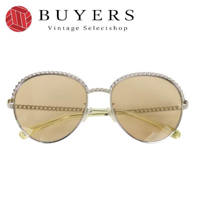 中古 シャネル サングラス 4242 パントシェイプ メタル ブラウン系 シルバー チェーン 55□17 135 レディース 女性 CHANEL