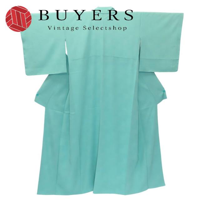 中古 小紋 江戸小紋 正絹(金銀糸除く) ミントブルー 色無地 しつけ糸あり 和装 呉服 和服 きもの レディース 女性