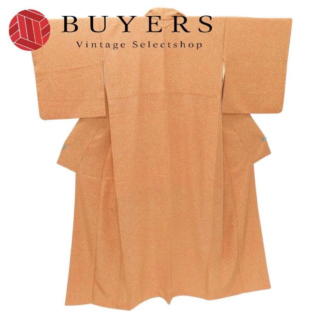 中古 小紋 正絹(金銀糸除く) オレンジ 桜柄 小花柄 和装 呉服 和服 きもの レディース 女性