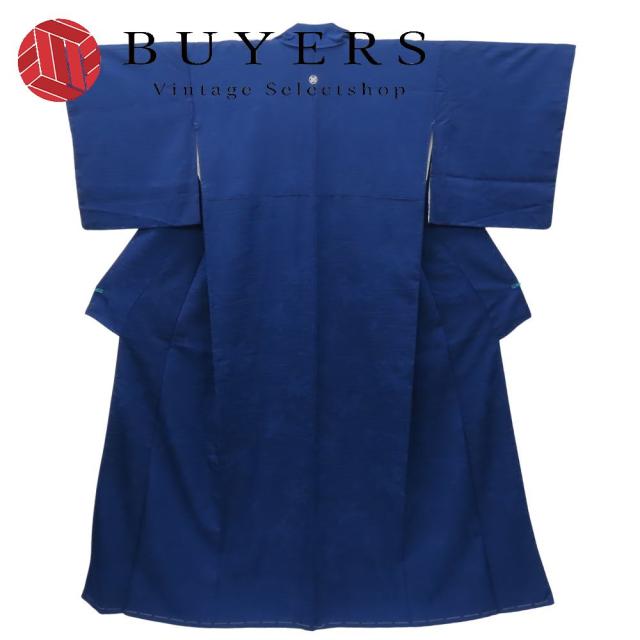 中古 色無地 正絹 ネイビー 紅葉 和装 呉服 和服 きもの レディース 女性