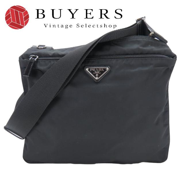 中古 プラダ ショルダーバッグ ナイロン ブラック 斜め掛け 三角プレート カジュアル レディース メンズ PRADA