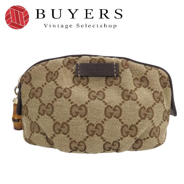 中古 グッチ ポーチ 246174 GGキャンバス レザー ベージュ ダークブラウン バンブー 小物入れ コスメポーチ レディース 女性 GUCCI