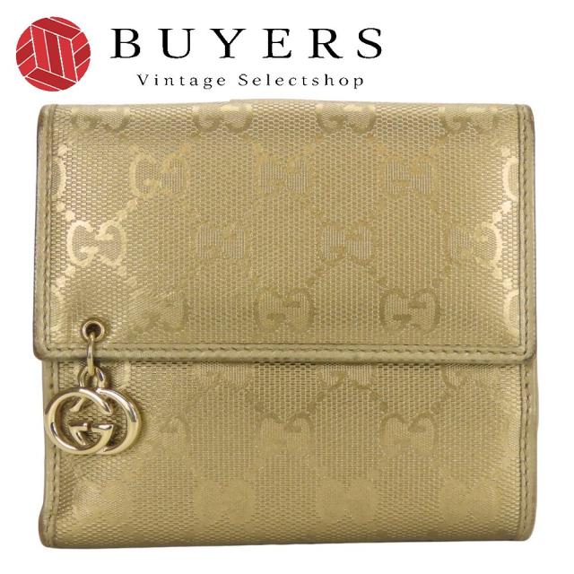 中古 グッチ 二つ折り財布 212105 GGインプリメ PVC ゴールド Wホック 小物 レディース 女性 GUCCI