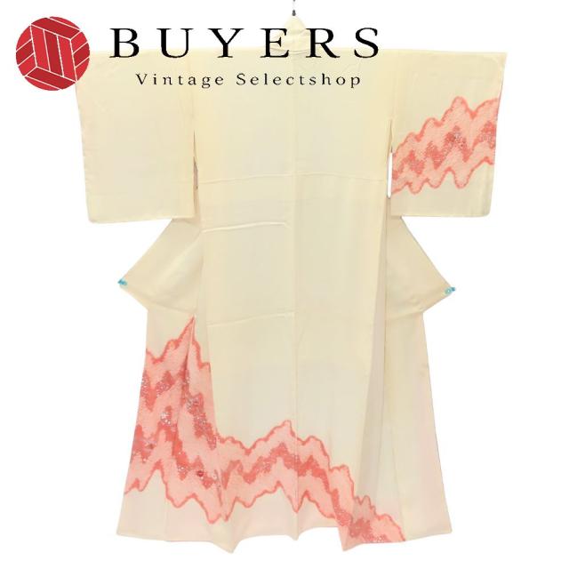 中古 訪問着・付下 3点セット 襦袢・半襟付き 正絹 ピンク ホワイト 絞り 和装 呉服 和服 きもの レディース 女性