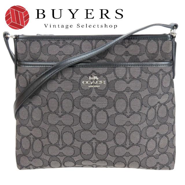 中古 コーチ ショルダーバッグ F29960 シグネチャー キャンバス レザー グレー ブラック 斜め掛け カジュアル 普段使い レディース 女性 COACH
