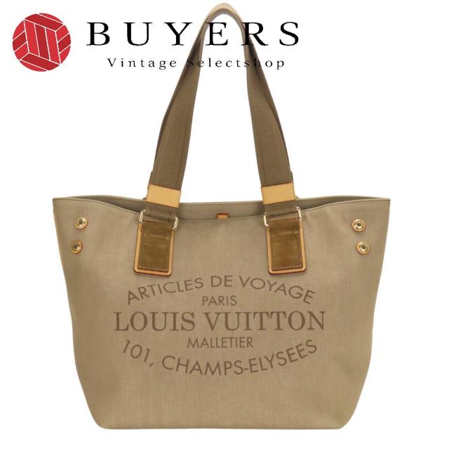 中古 ルイ・ヴィトン トートバッグ プランソレイユ カバPM M94144 2012 キャンバス ヌメ革 カーキベージュ 肩掛け 普段使い カジュアル おしゃれ レディース 女性 LOUIS VUITTON