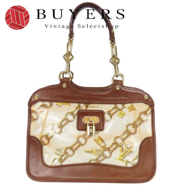 中古 ルイ・ヴィトン トートバッグ カバ モノグラム・チャーム  M95157 レザー ビニール ブロン ブラウン ホワイト系 肩掛け チェーン レディース 女性 LOUIS VUITTON