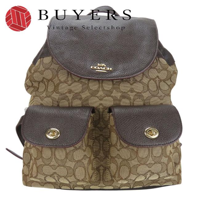 中古 コーチ リュック・デイパック F30275 シグネチャー キャンバス レザー ブラウン ダークブラウン バックパック カジュアル レディース 女性 COACH