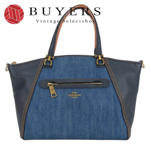 中古 コーチ ハンドバッグ プレーリーサッチェル 67332 デニム レザー インディゴ ネイビー ピンク レディース 女性 COACH