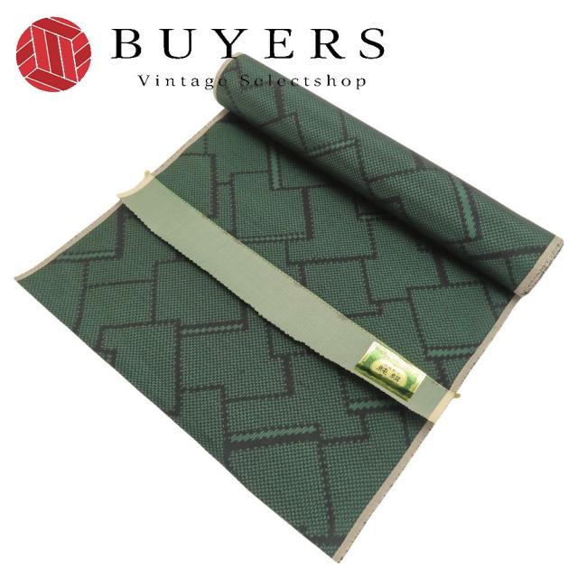 中古 反物 着尺 正絹 グリーン ブラック 紬 和装 呉服 和服 きもの レディース 女性