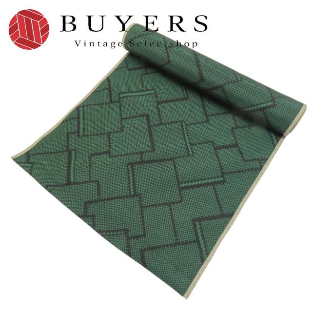 中古 反物 着尺 正絹 グリーン ブラック 紬 和装 呉服 和服 きもの レディース 女性