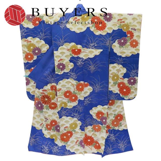 中古 振袖 正絹(金銀糸除く) ブルー ベージュ 成人式 和装 呉服 和服 きもの レディース 女性