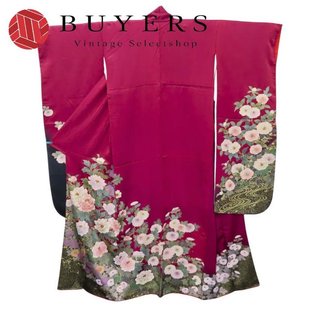 中古 振袖 正絹 ワインレッド 成人式 和装 呉服 和服 きもの レディース 女性