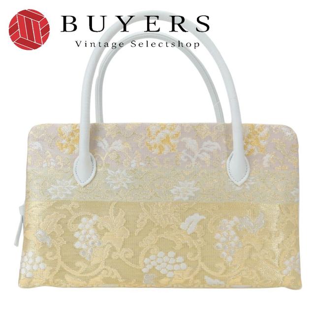 中古 未使用展示品 和装バッグ 利休 正絹(金銀糸除く) ポリエステル レーヨン ホワイト ゴールド ハンドバッグ 沙織 和装 呉服 和服 きもの レディース 女性