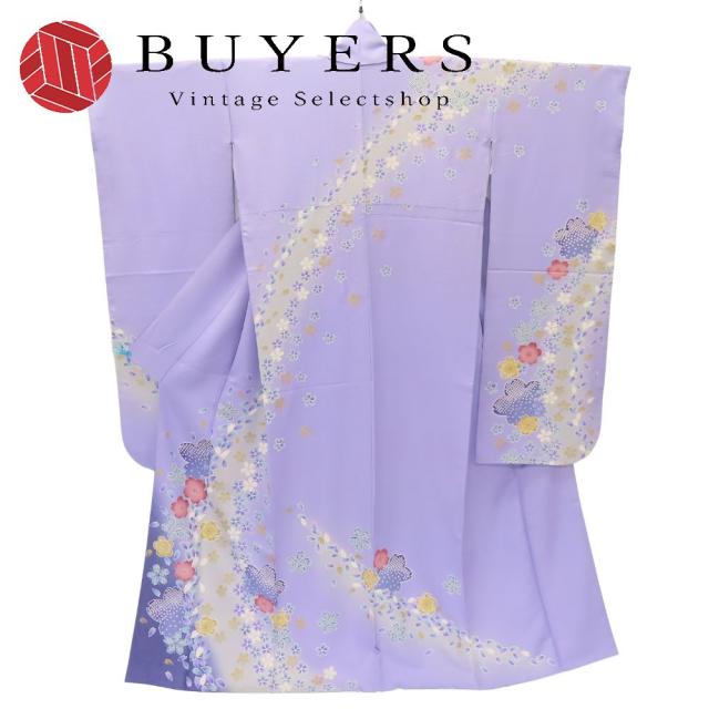 中古 振袖 正絹(金銀糸除く) パープル 成人式 和装 呉服 和服 きもの レディース 女性