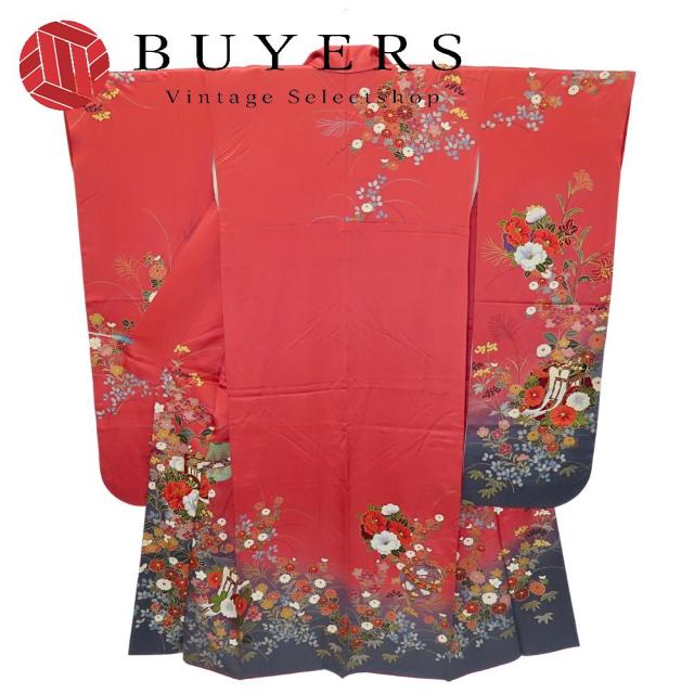 中古 振袖 正絹 レッド系 成人式 和装 呉服 和服 きもの レディース 女性