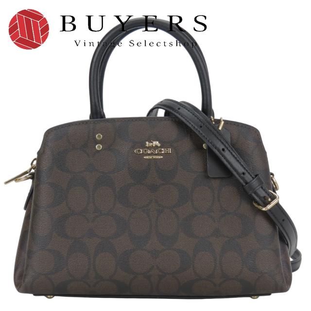 中古 コーチ ハンドバッグ 91494 シグネチャー PVC レザー ダークブラウン ブラック 2WAY 斜め掛け ショルダー ミニ レディース 女性 COACH