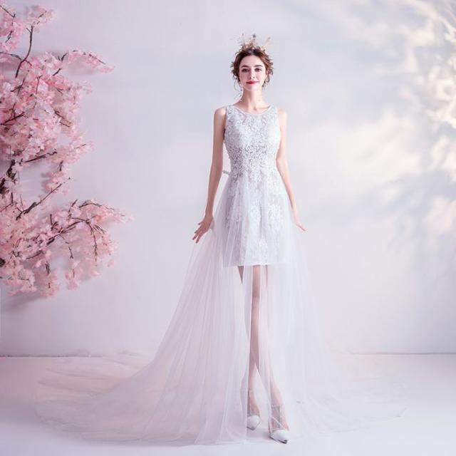 ウェディングドレス 花柄 セクシー アメリカンスリーブ 夢可愛い ナチュラル お嫁さん 結婚式 ロングドレス wedding dress 着?せ ホワイト エレガント スレンダーライン