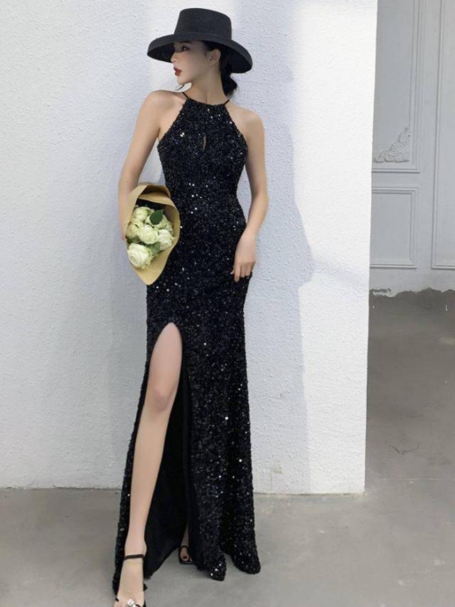 マーメイドドレス 夏新品 ブラック イブニングドレス セクシー お洒落 バンケットスパンコール 演奏会 エレガント 着?せ 気品 ロングドレス 結婚式 パーティー 成人式