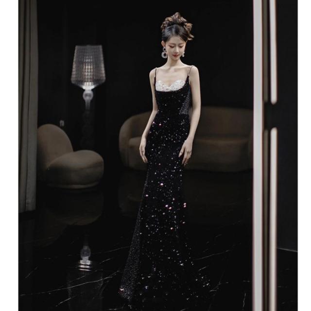 バンケットスパンコールイブニングドレス マーメイドドレス レディース  セクシー ロングドレス ブラック パーティー成人式大人気