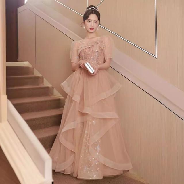 イブニングドレス ビーズ刺? シャンパン 演奏会 シンプル 新作品 レディースドレス 気品 エレガント ロングドレス パーティー 成人式 大人気 忘年会 レディース