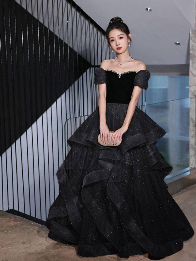 イブニングドレス 星空 ブラック 演奏会 シンプル 新作品 レディースドレス 気品 エレガント ロングドレス パーティー 成人式 大人気 忘年会 レディース