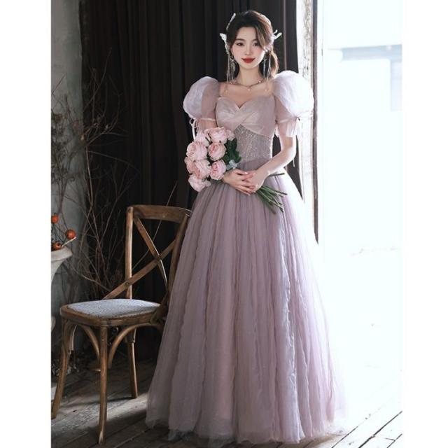 紫 イブニングドレス 軽装 大人気 学生 演奏会 出演服 司会者 ワンピース気品 演奏会誕生日成人式