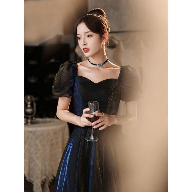 イブニングドレスパーティー成人式イブニングドレス女性夏2024新品シンプルロングワンピース気質ドレス