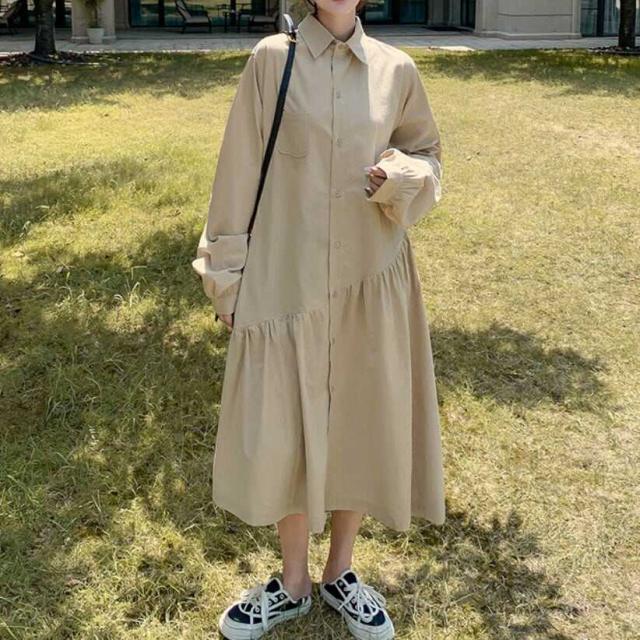 ワンピース 上着 人気 おすすめ おしゃれ お洒落 激安 安い 送料無料 プチプラ ブラウス シャツ 長袖 ロング ふんわり 無地 フリル コットン 綿 可愛い かわいい 韓国 シンプル カジュアル