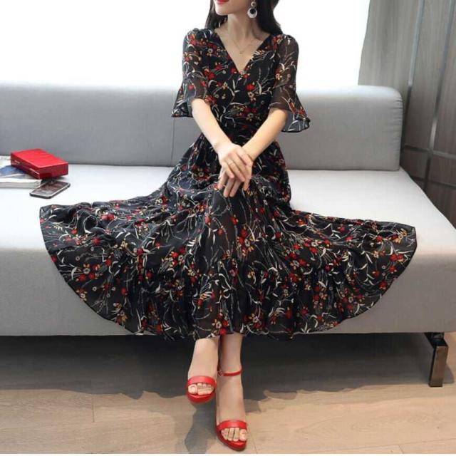 ワンピース 上着 人気 おすすめ おしゃれ お洒落 激安 安い 送料無料 プチプラ シースルー 半袖 Vネック ふわふわ ふんわり Aライン 膝丈 柄 プリント 花柄 シフォン 可愛い かわいい 韓国