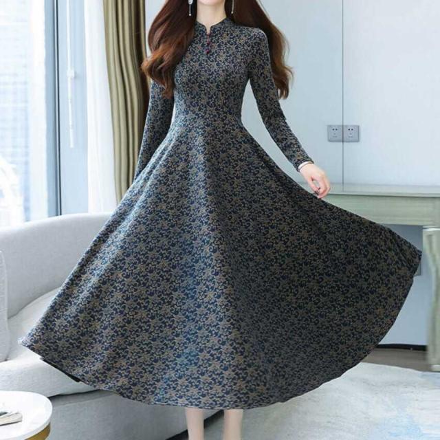 ワンピース 上着 人気 おすすめ おしゃれ お洒落 激安 安い 送料無料 プチプラ 長袖 ロング ハイネック ふんわり Aライン 柄 花柄 可愛い かわいい 韓国 きれいめ 高品質 大人 上品