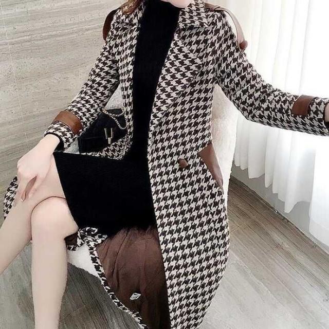 トレンチコート レディース アウター チェック ベルト 千鳥格子 チェスターコートフェイクレザー ミドル丈 フリンジ ウエストマーク 格子柄 厚手 韓国 インスタ映え 高見え