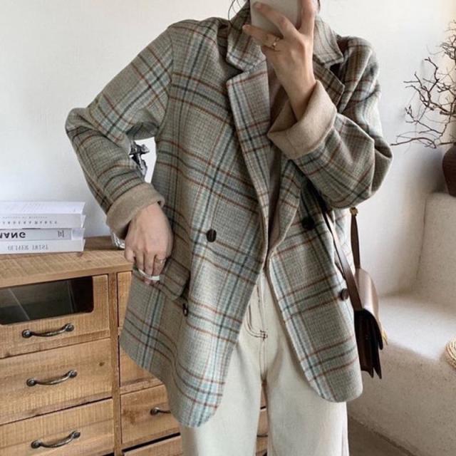 レディース 上着 コート ジャケット テーラード チェック アウター ウールタッチ ミドル丈 マニッシュ トラッド インスタ映え 可愛い かわいい 韓国 かっこいい カジュアル 大人 シンプル