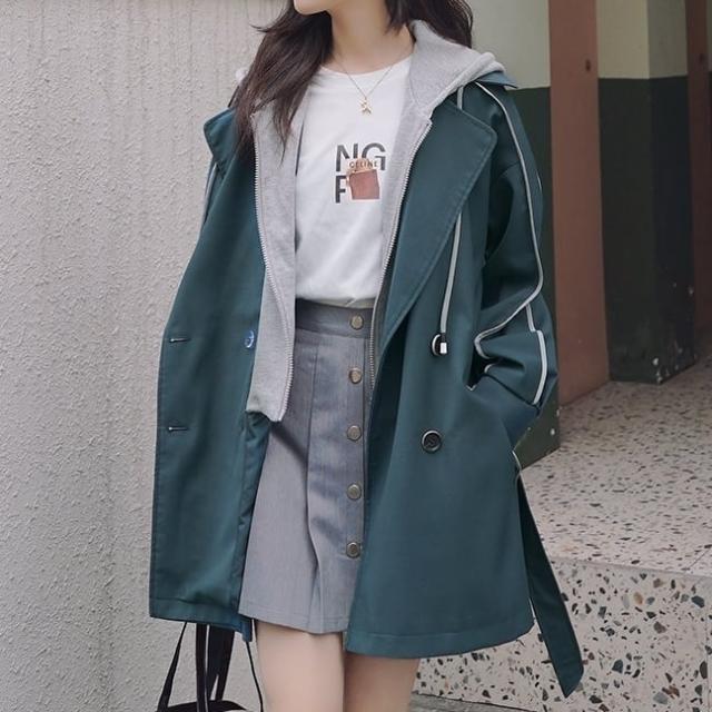 フーディー レディース ジャケット 上着 コート パーカー付き パイピング アウター オーバーサイズ スポーティー ビックシルエット ざっくり トレンチコート 無地 ジップアップ 韓国